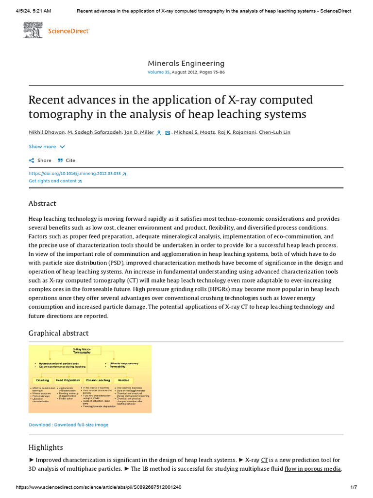 Recent Advances in The Application of X-Ray Computed Tomography in The Analysis of Heap Leaching ...