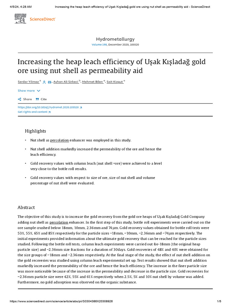 Increasing The Heap Leach Efficiency of Uşak Kışladağ Gold Ore Using ...