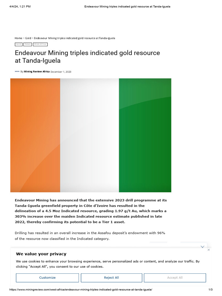 Endeavour Mining Boosts Tanda-Iguela Gold Resource | PDF | Mining | Gold