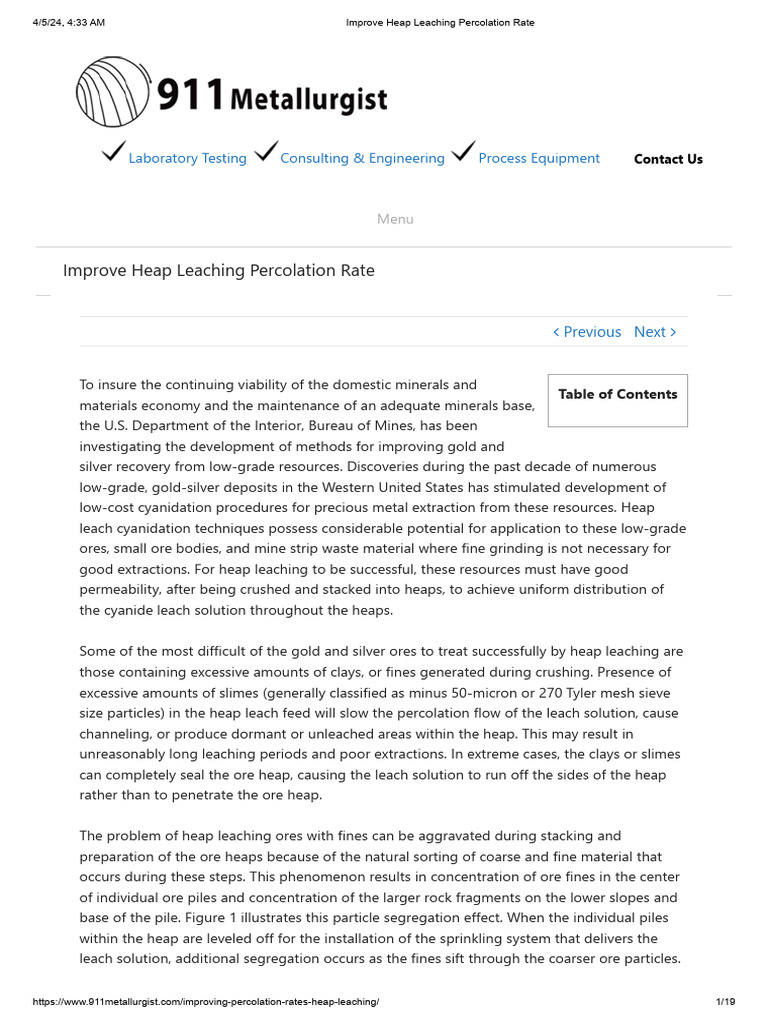 Improve Heap Leaching Percolation Rate | PDF | Cement | Mining