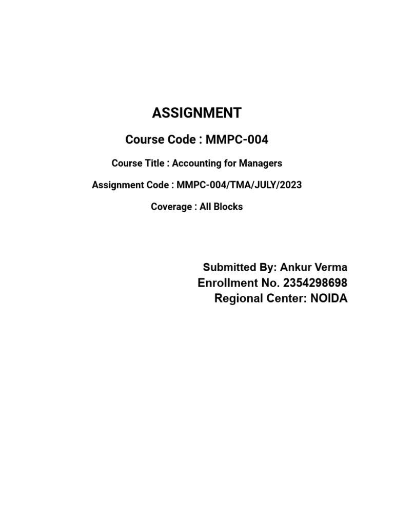 Accounting for Managers Assignment 2023 | PDF