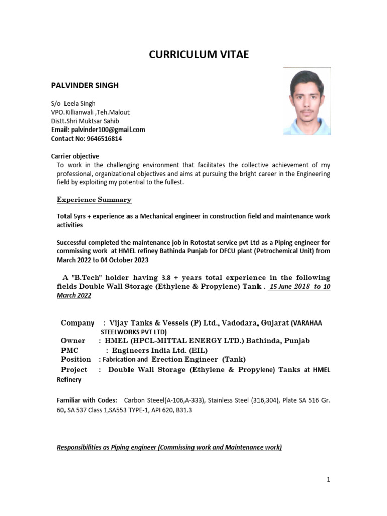Resume sample qc mechanical | PDF