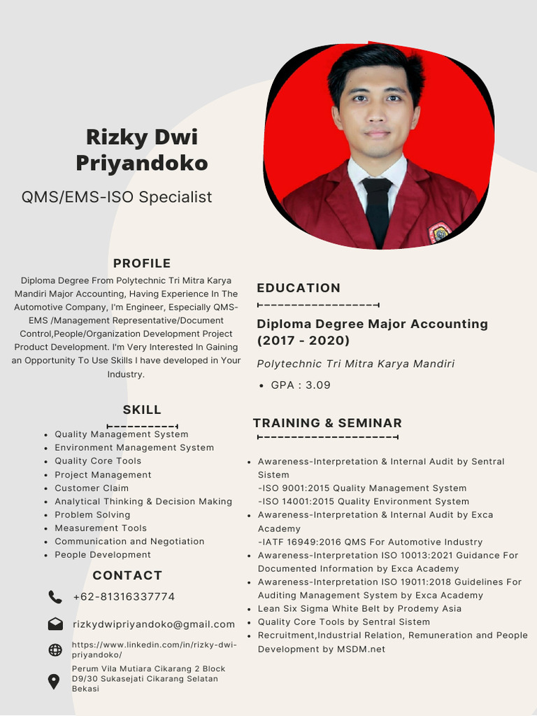 CV Rizky Dwi P-QEMS Specialist | PDF | Verification And Validation | Quality Assurance