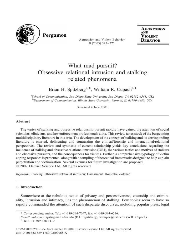 What Mad Pursuit - Obsessive Relational Intrusion and Stalking Related ...