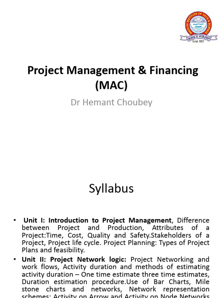 Project Management & Financing: DR Hemant Choubey | PDF | Project Management | Public–Private ...