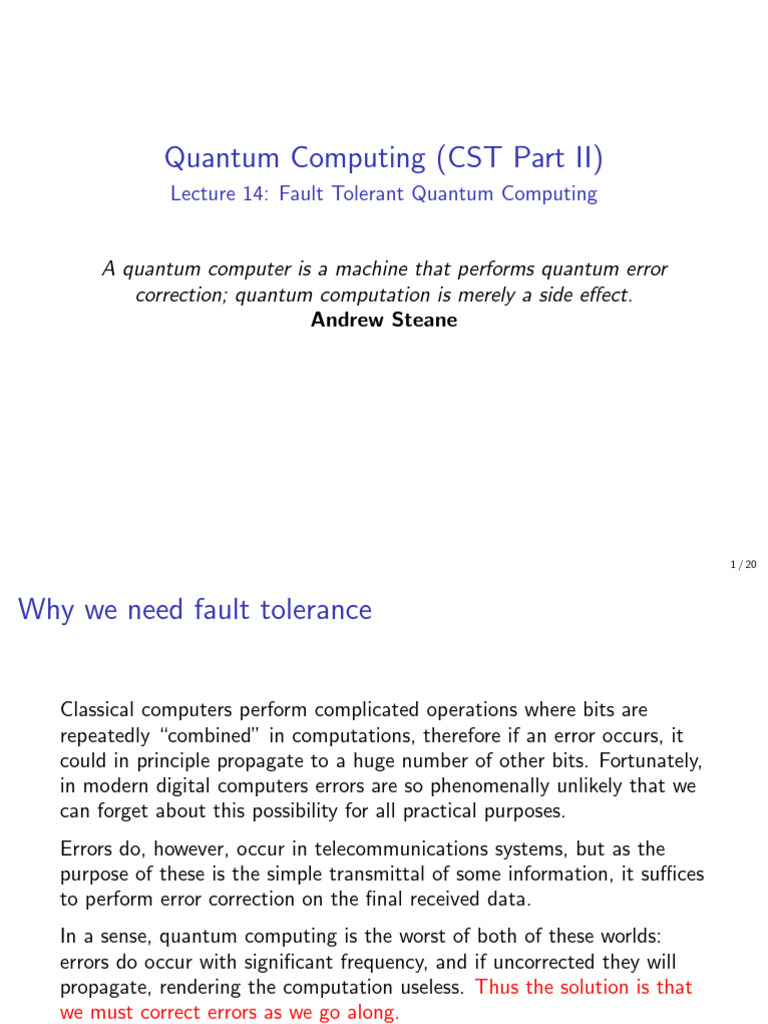 Fault Tolarance Quantum | PDF | Quantum Computing | Theory Of Computation