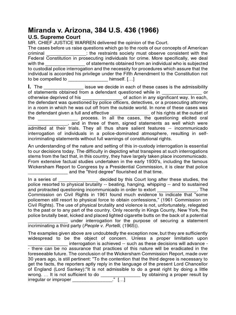 Miranda - Warren | PDF | Miranda V. Arizona | Justice