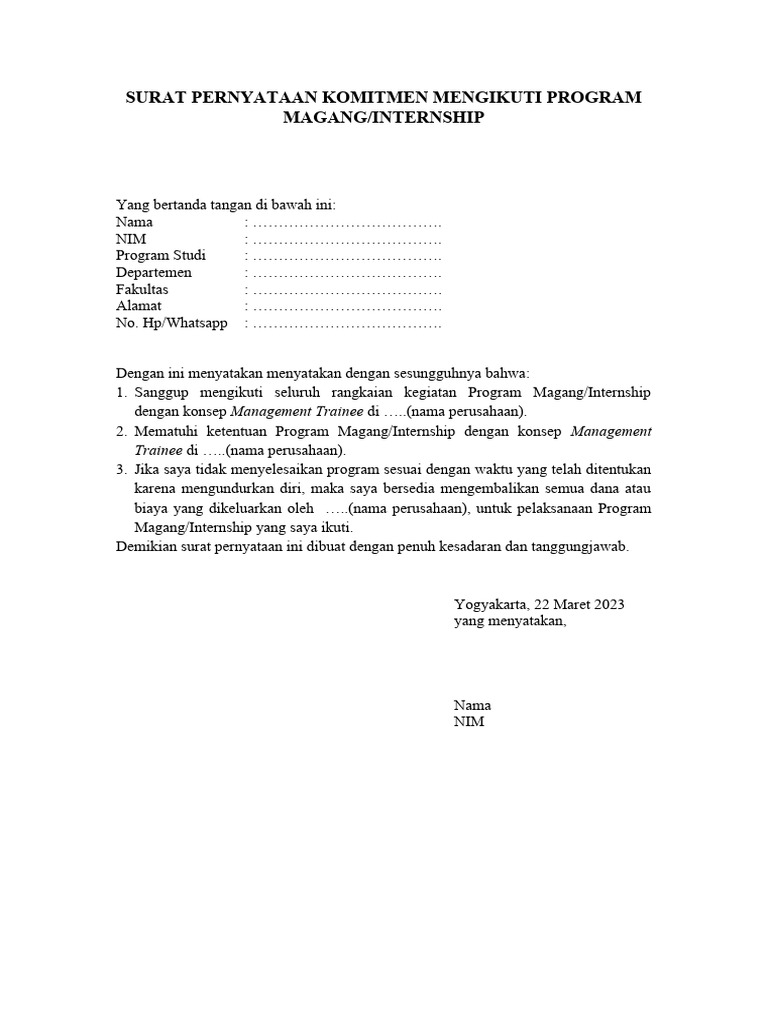 Surat Pernyataan Komitmen | PDF