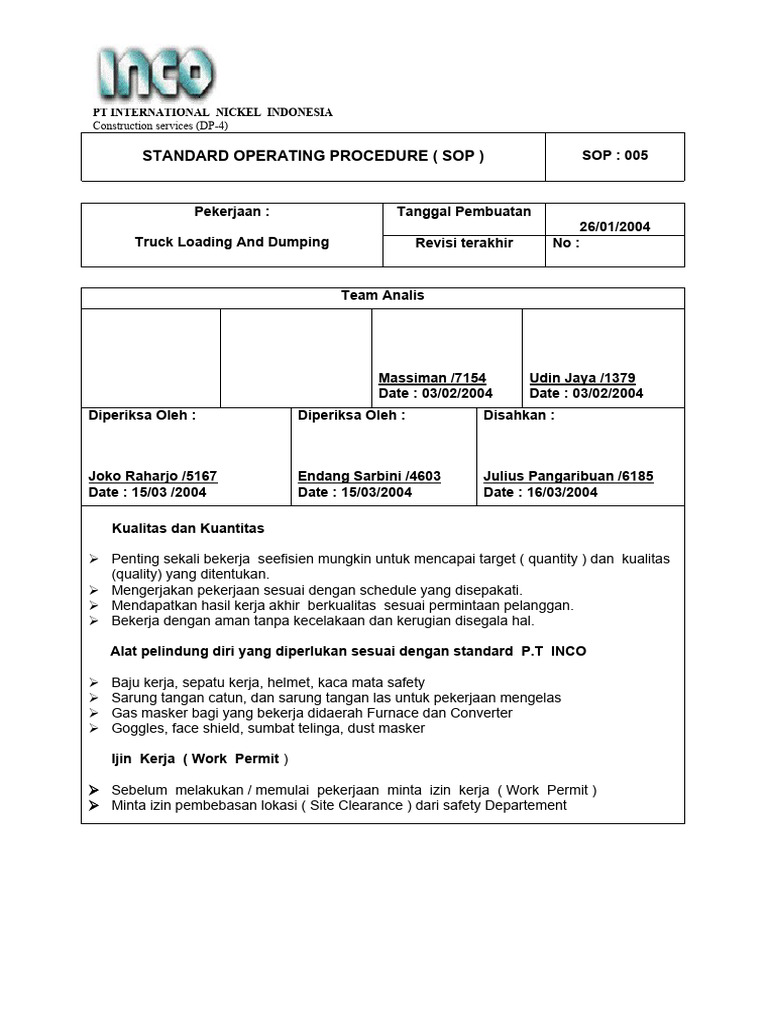 005-SOP-Truck Loading and Dumping | PDF