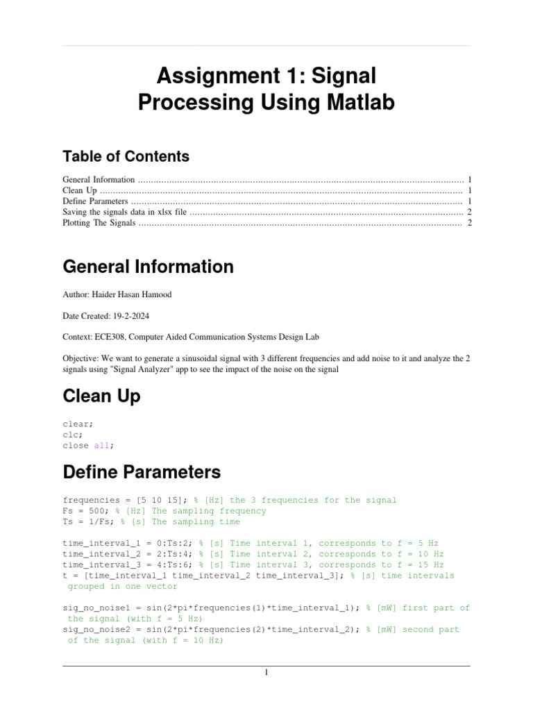 Signal Processing Assignment1 Pdf Signal To Noise Ratio Telecommunications Engineering