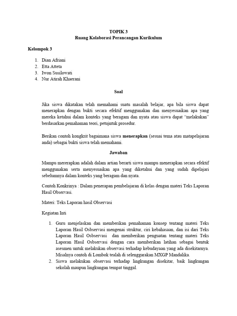 Topik 3 Kelompok 3 Ruang Kolaborasi Perancangan Kurikulum | PDF