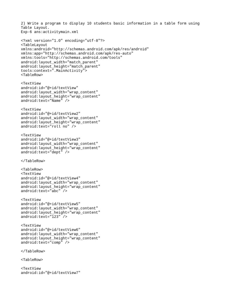 2) Write A Program To Display 10 Students Basic Information in A Table ...