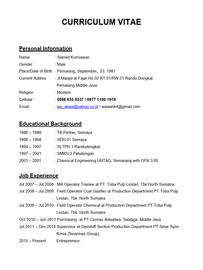 CV Slamet Kurniawan | PDF | Business Process