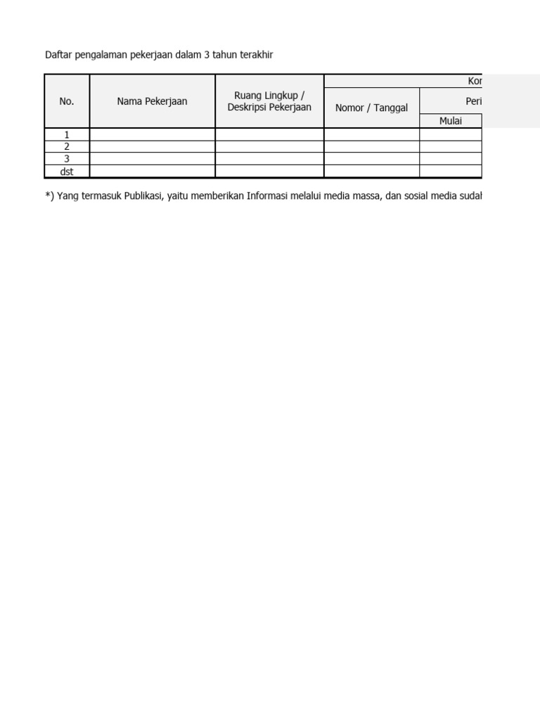 Form contoh daftar pengalaman pekerjaan.. | PDF