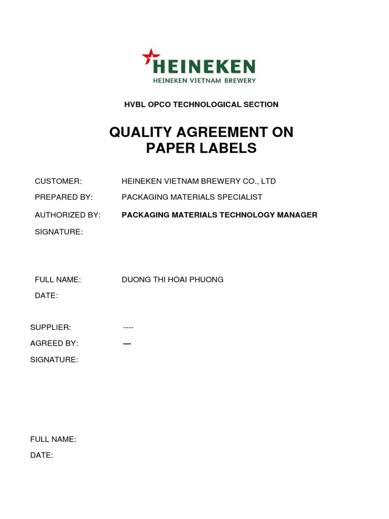 Quality Agreement-1704 | PDF | Packaging And Labeling | Supply Chain