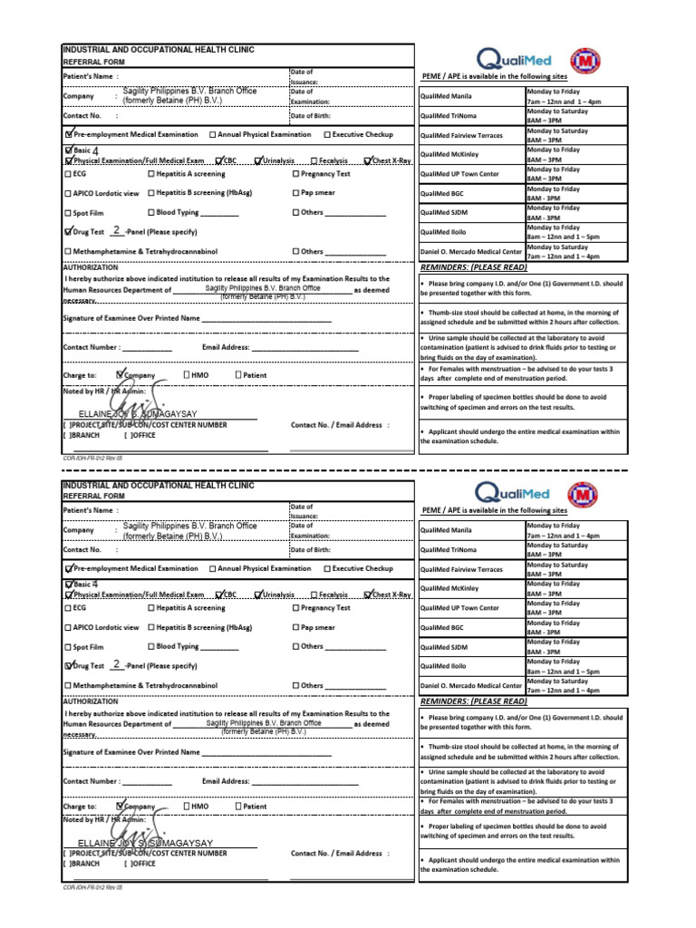 FORM | PDF | Physical Examination | Clinical Medicine