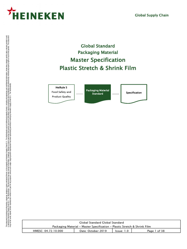 Heineken Plastic Film Specification | PDF | Pallet | Packaging And Labeling