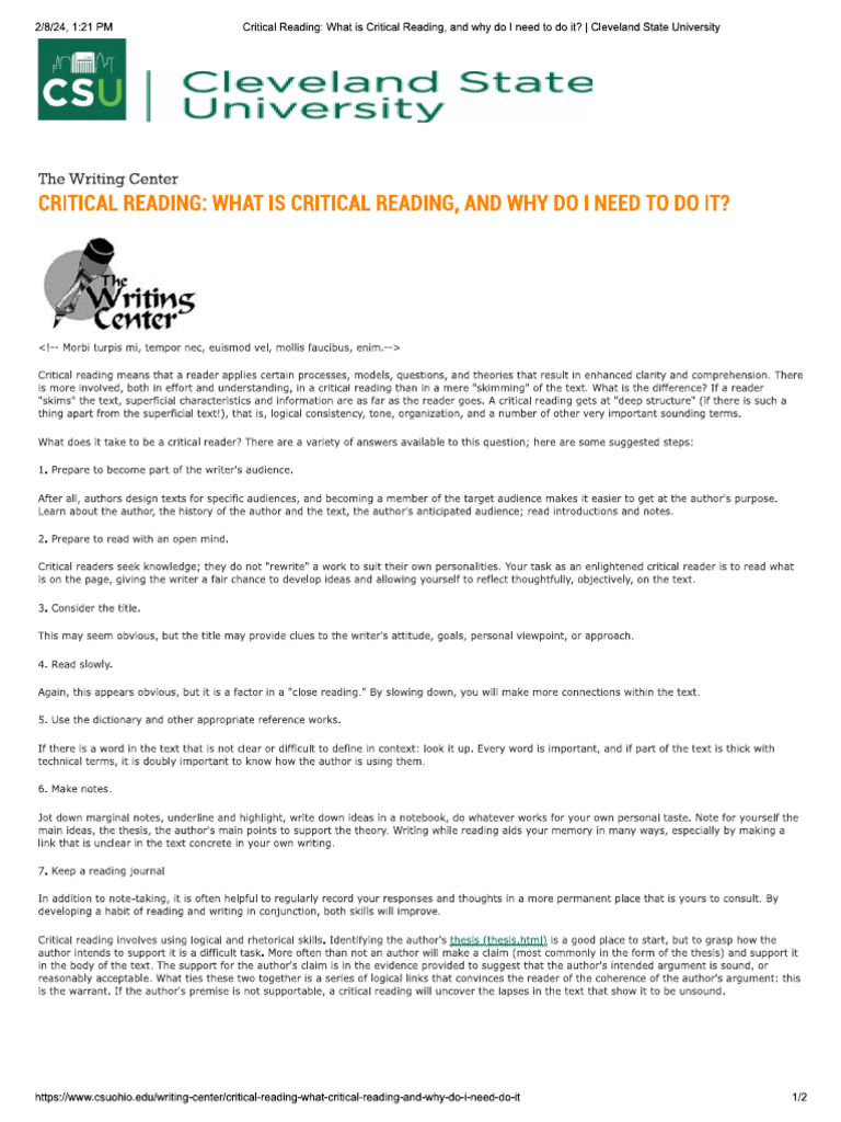 Critical Reading | PDF