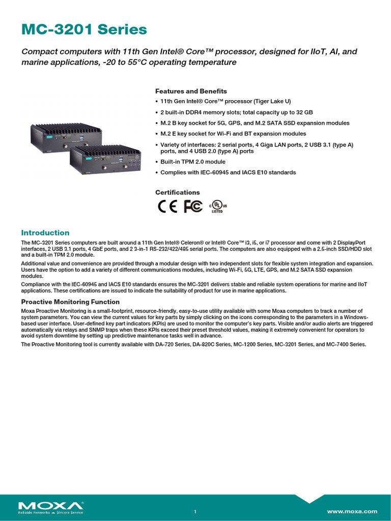 Moxa MC 3201 Series Datasheet v1.1 | PDF | Solid State Drive | Usb