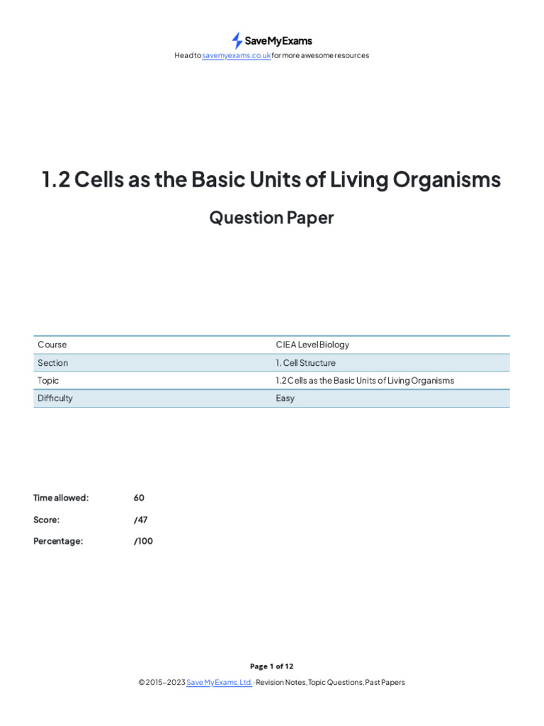 1.2 Cells As The Basic Units of Living Organisms Easy | PDF | Cell ...