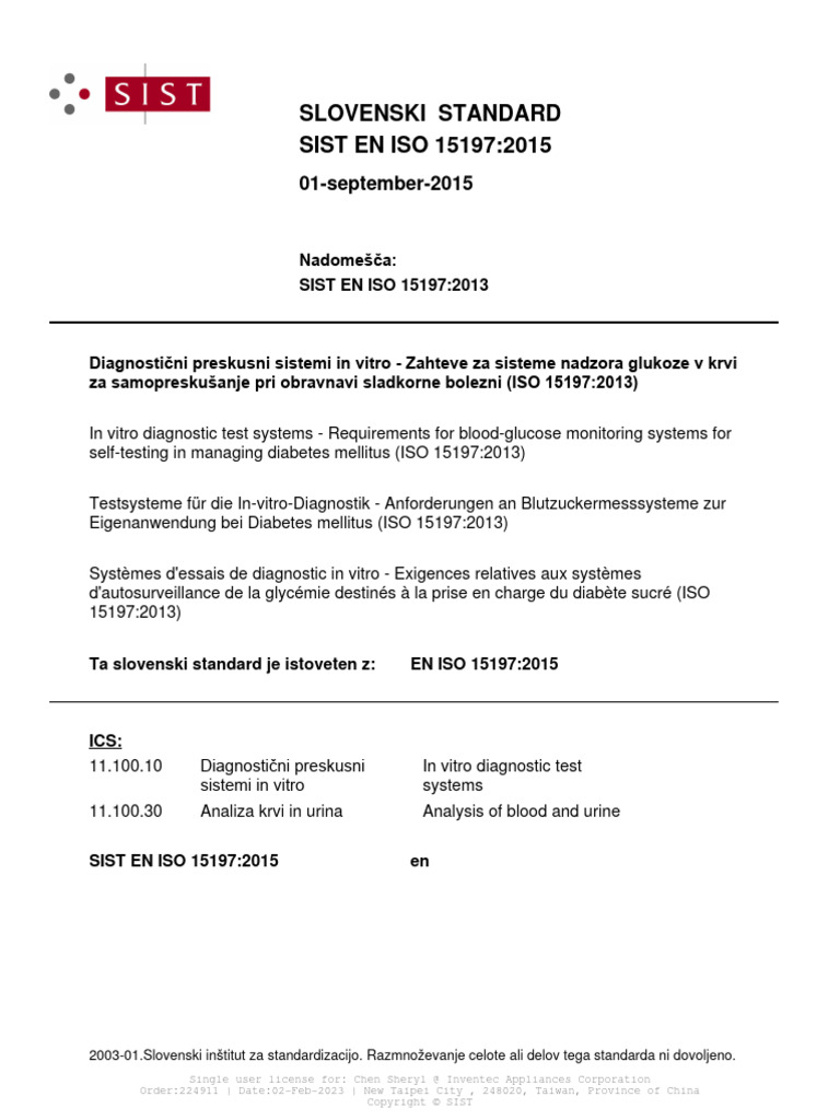 En Iso 15197 2015 | PDF | Accuracy And Precision | Medical Device