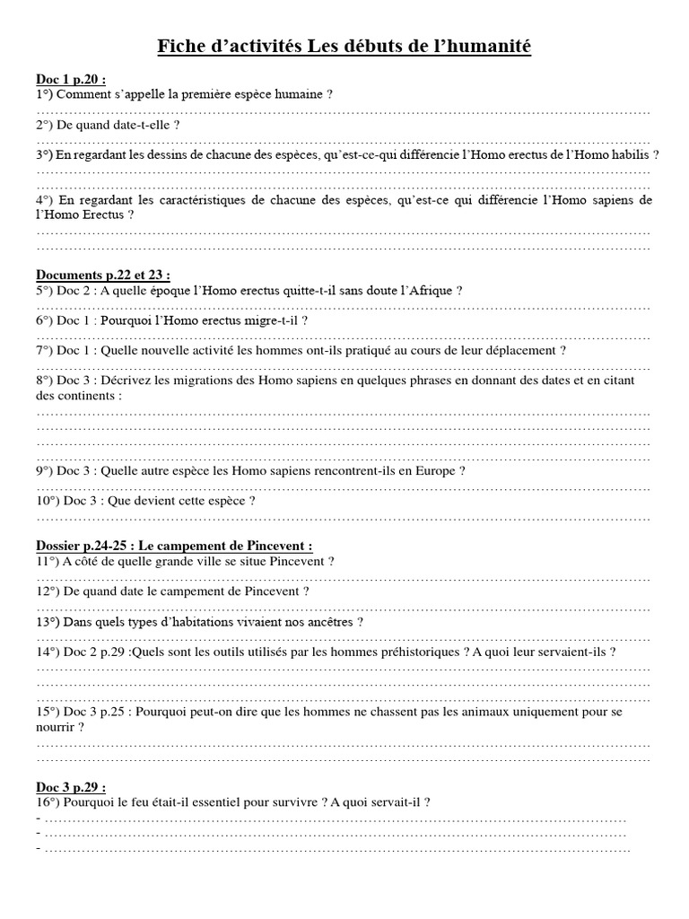 Les débuts de l'humanité et ses espèces | PDF | Homo | Humain