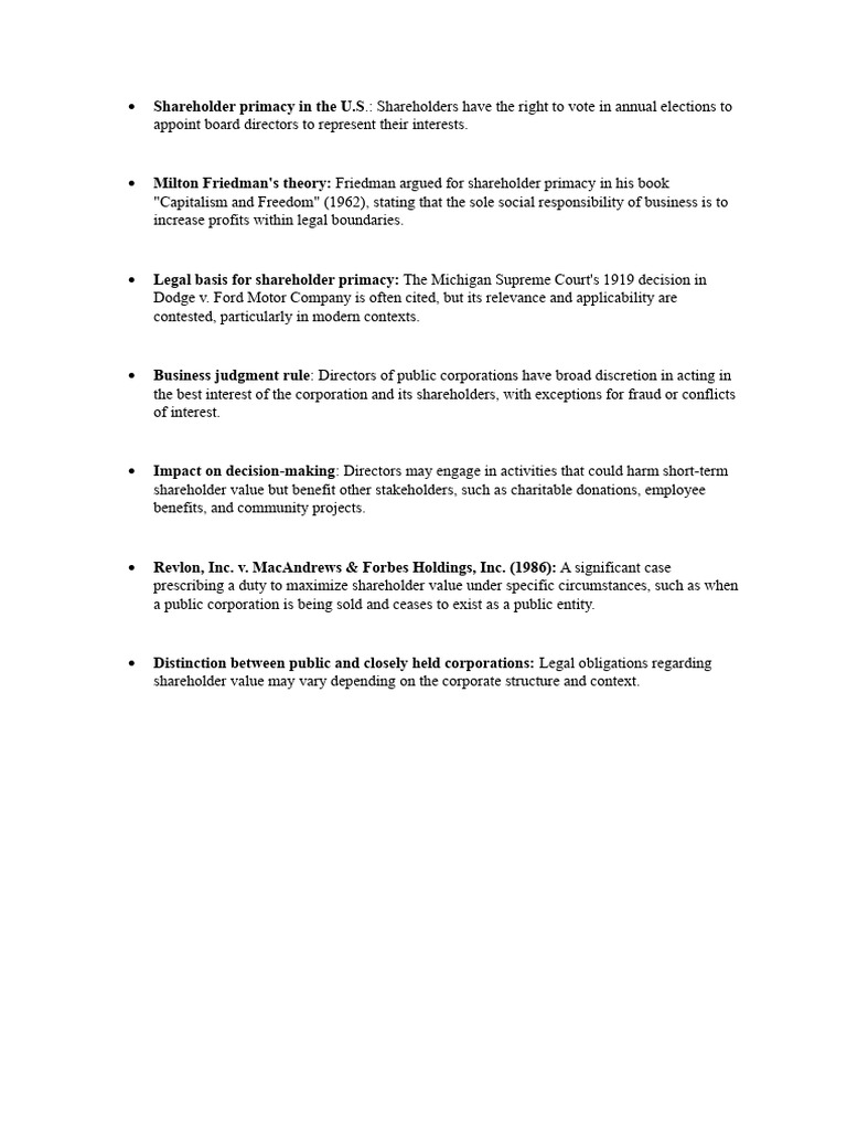 Shareholder versus stakeholder primacy | PDF