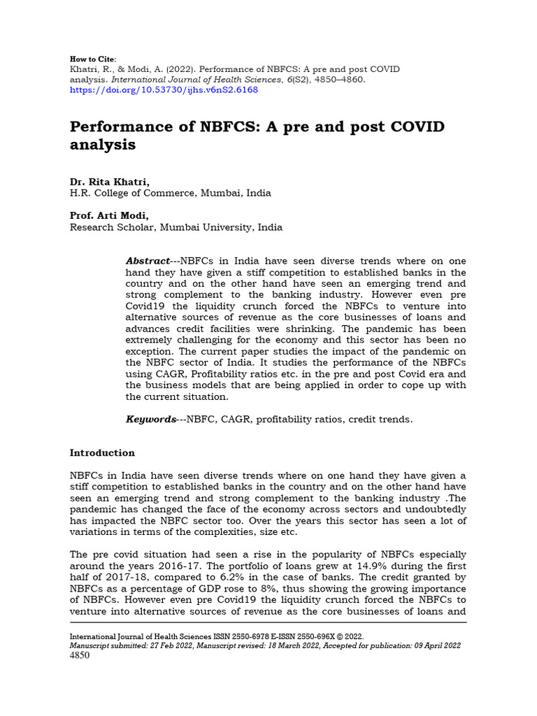 Performance of Nbfcs A Pre and Post Covi A084d920 | PDF | Non Bank Financial Institution ...