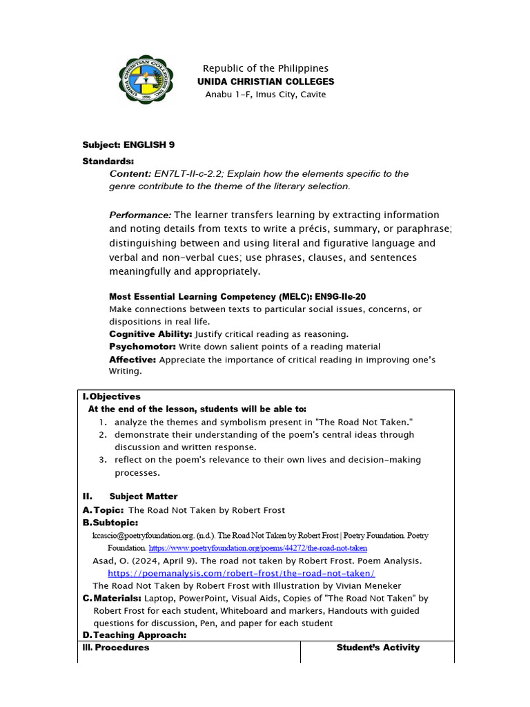 BSE - Detailed Lesson Plan Sample | Download Free PDF | Teachers | Poetry