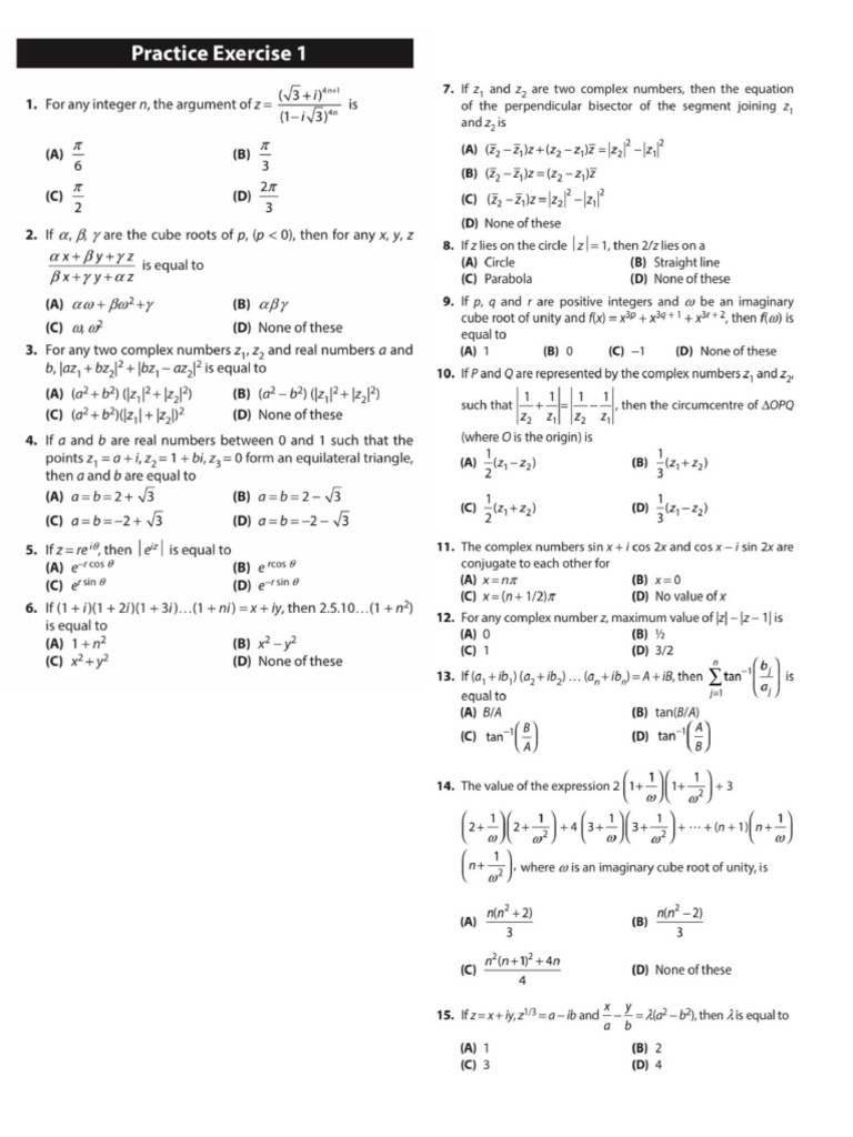 Complex Numbers MCQs - A | PDF
