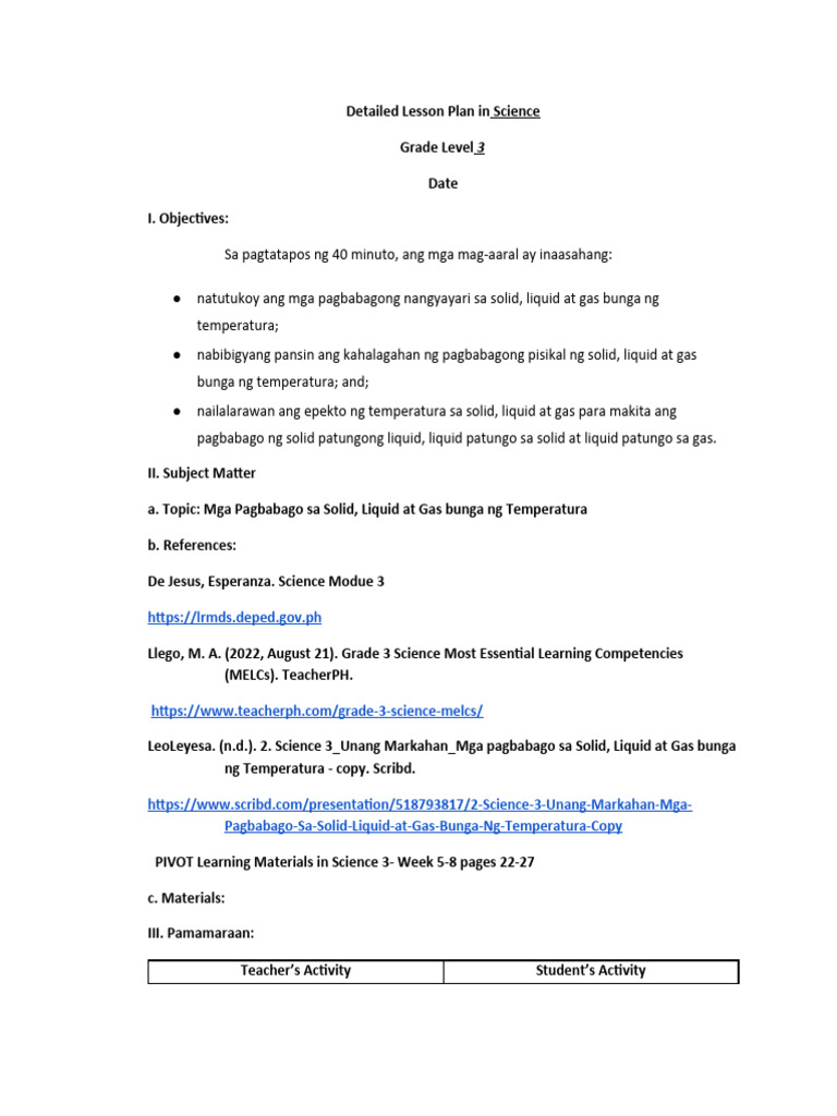 Detailed Lesson Plan - Agham3 | PDF