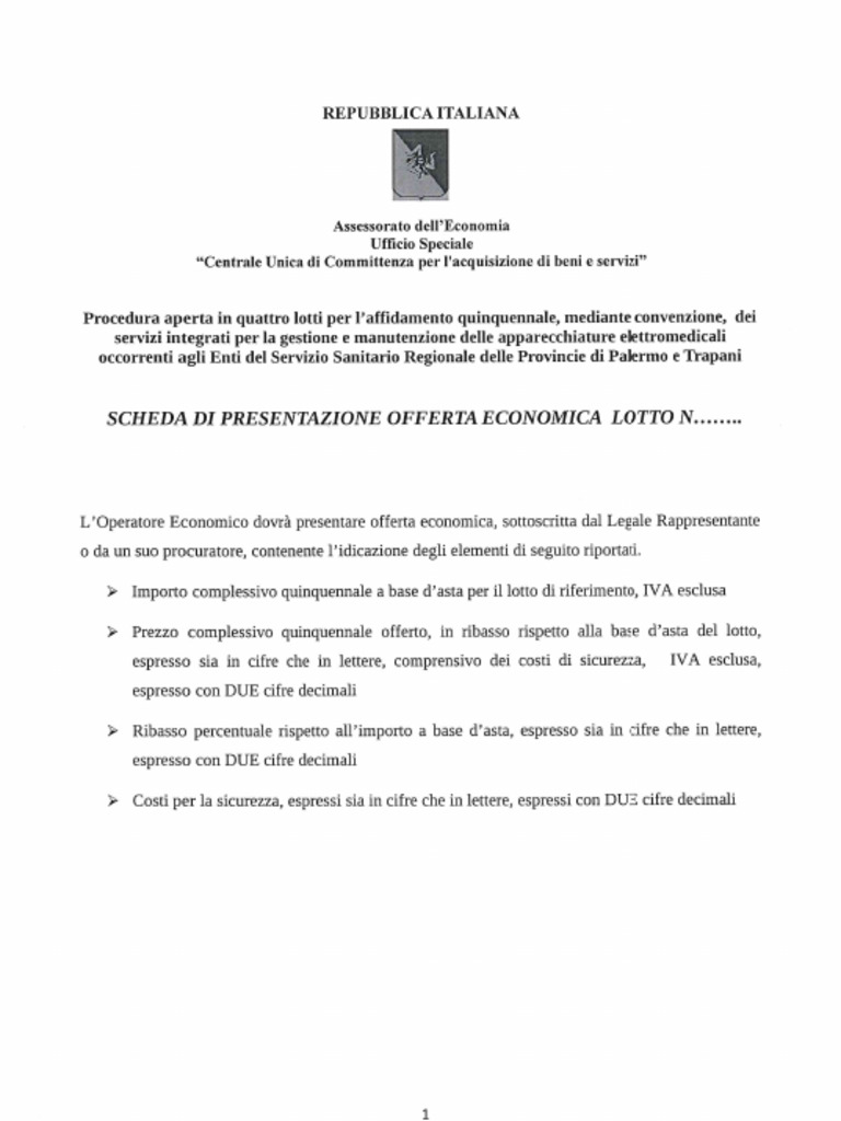 Scheda Presentazione Offerta Economica | PDF