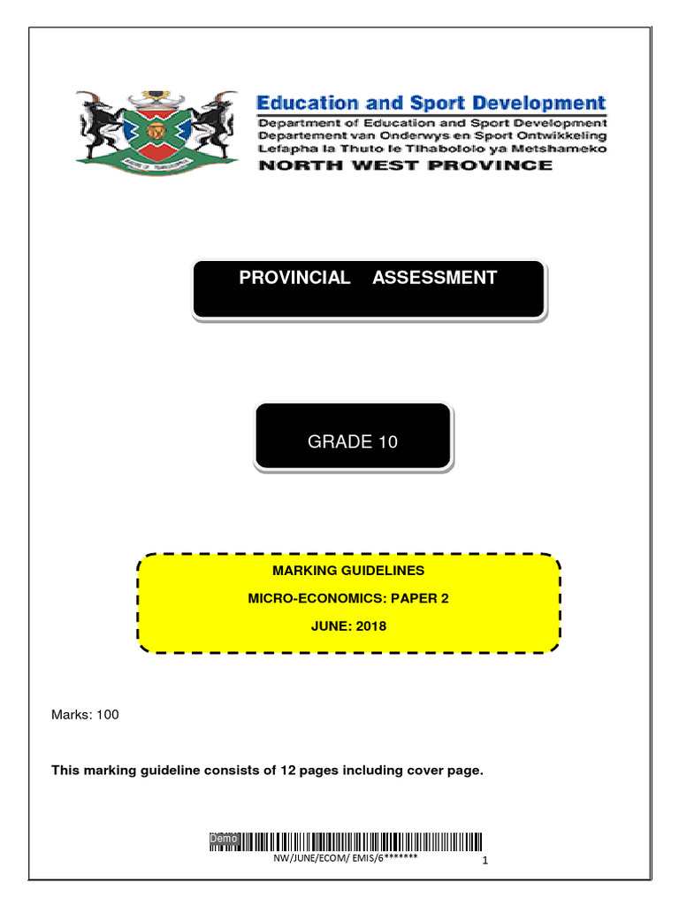 Economics GR 10 MEMO Paper 2 - 1 | PDF | Demand | Prices