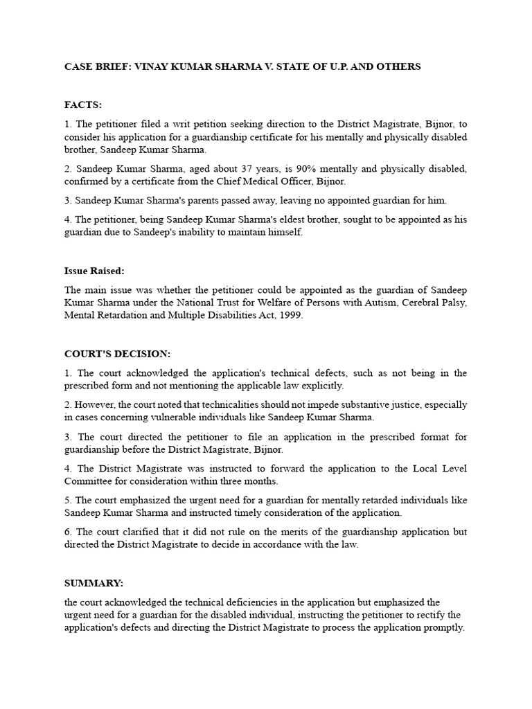 Case Brief of Vinay Kumar Sharma v. State of Up and Others | PDF