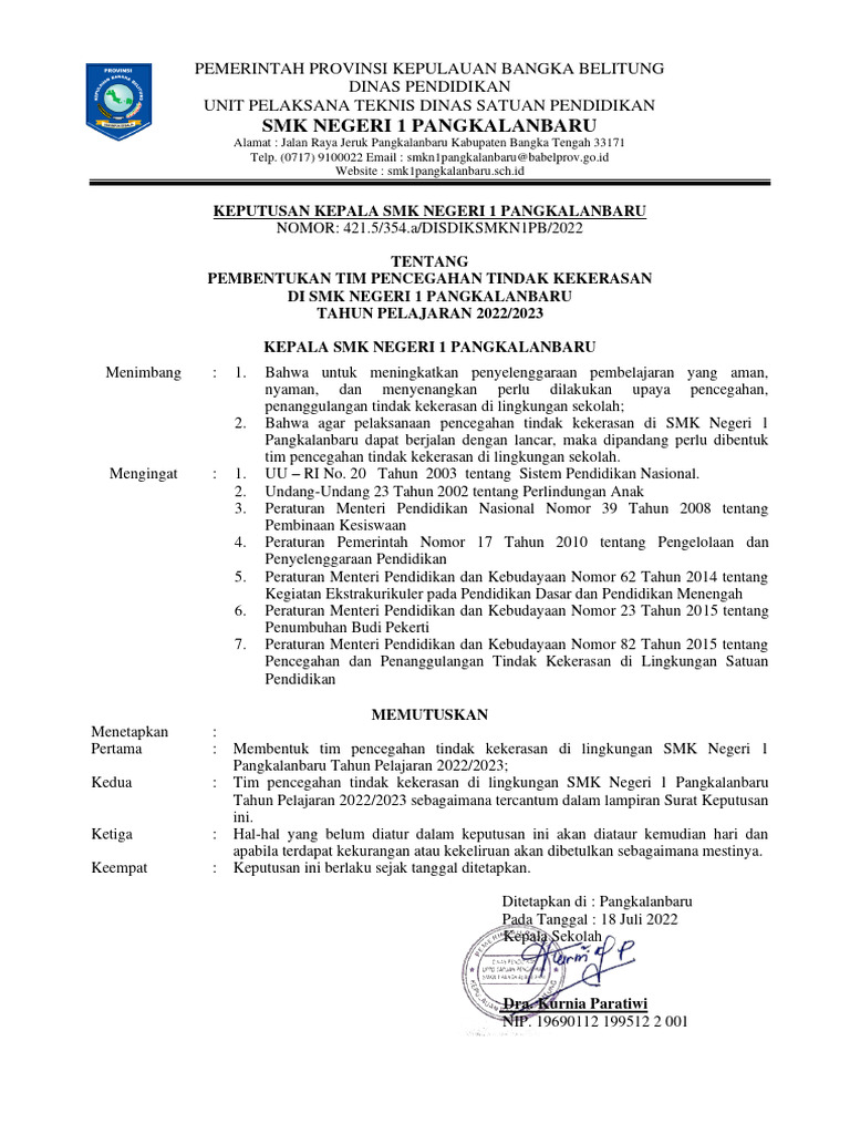 SK-Tim-Pencegahan-Tindak-Kekerasan-Di-Sekolah | PDF