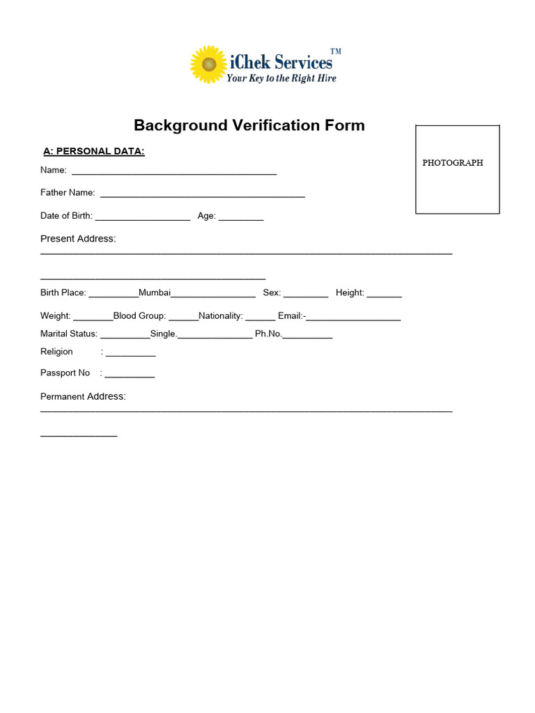 Background Verification Form | PDF