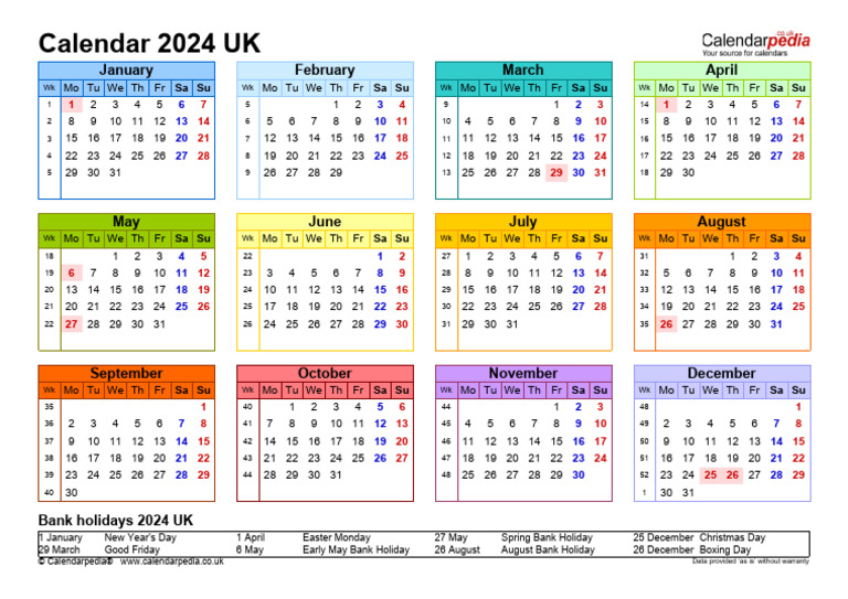 Calendar 2024 Landscape Year at A Glance in Colour | PDF | Public ...