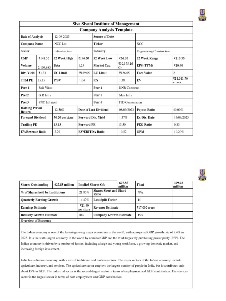 NCC LTD Investment Analysis | PDF | Stocks | Infrastructure