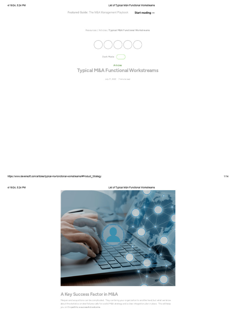 List of Typical M&a Functional Workstreams | Download Free PDF | Mergers And Acquisitions | Audit