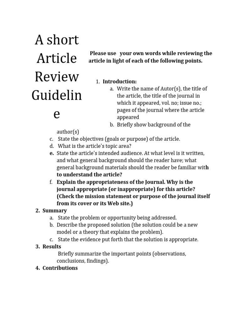 Article Review Guidelines | PDF | Theory | Methodology