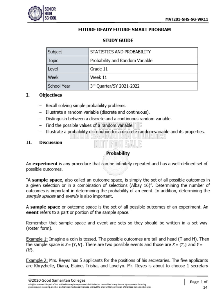 Week 1 Study Guides Module | PDF | Probability Distribution | Random ...