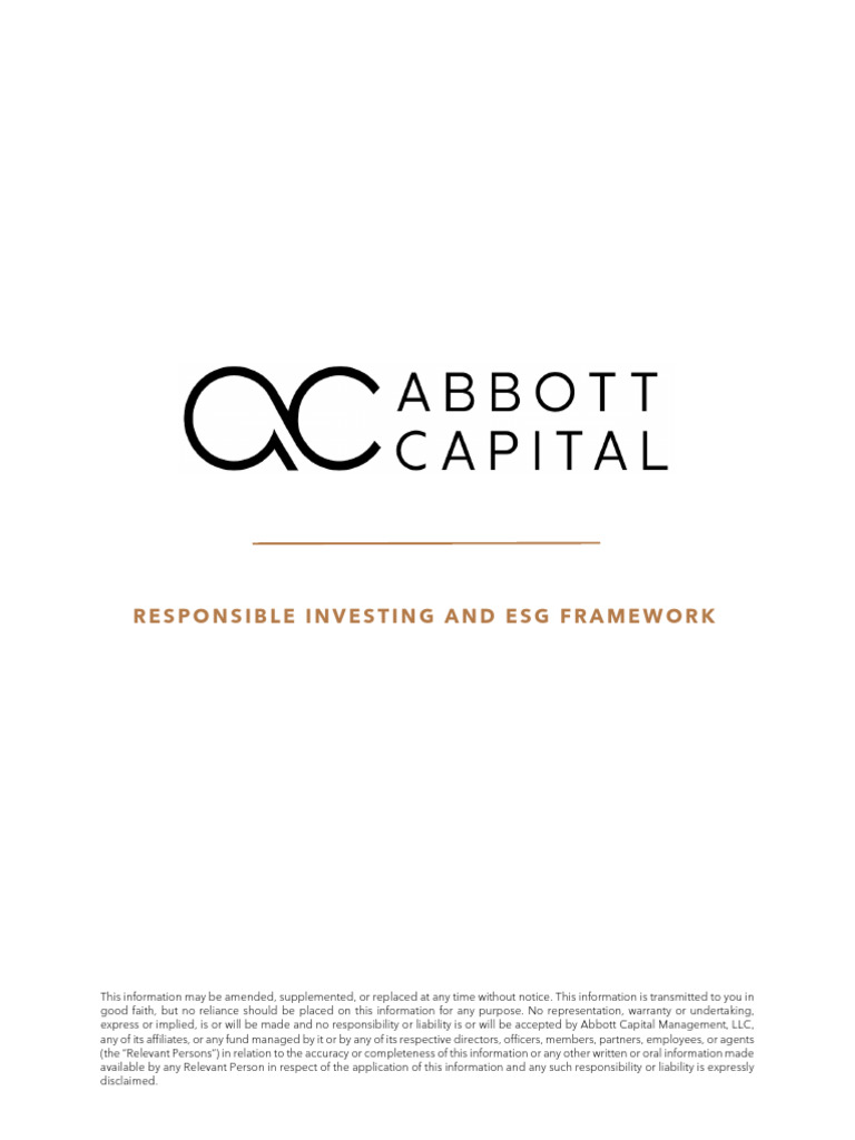 Abbott Capital Management LLC Responsible Investing and ESG Framework Jun 2022 | PDF | Business ...