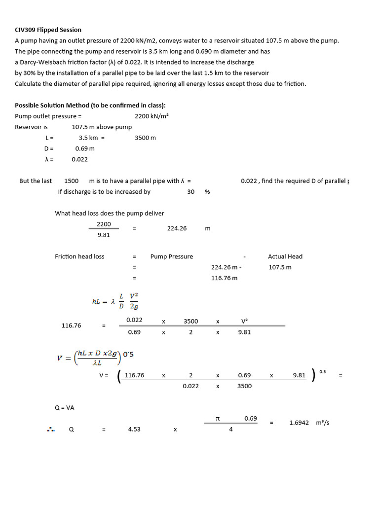 Calculate Parallel Pipe Diameter for Pump | PDF | Fluid Mechanics ...