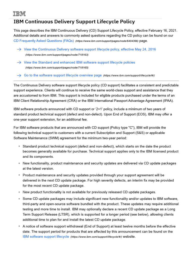 IBM Continuous Delivery Support Lifecycle Policy | PDF | Product ...