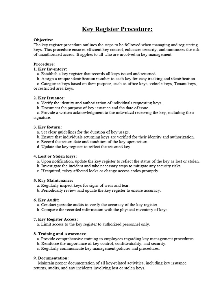 Key Register Procedure | PDF | Business | Finance & Money Management