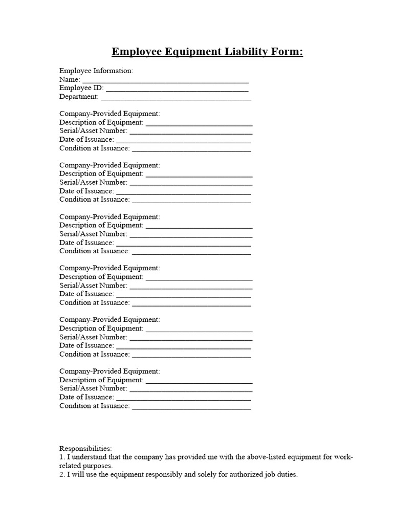 Equipment Liability Form | PDF | Legal Liability | Employment