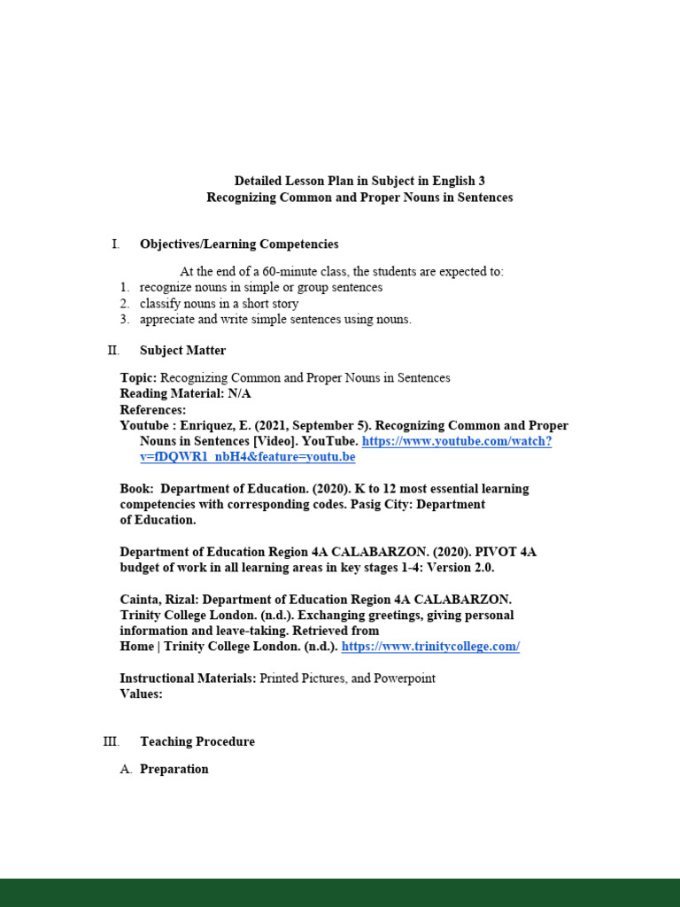Detailed Lesson Plan - Common and Proper Noun | PDF | Teachers | Noun
