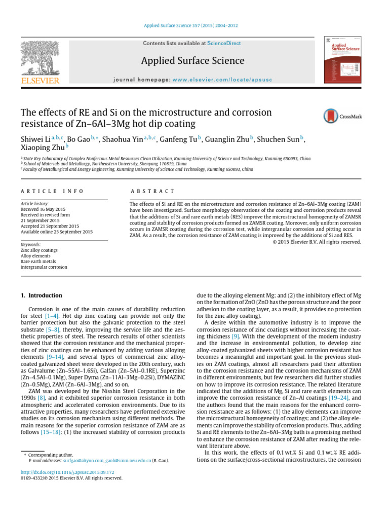 Enhanced Corrosion Resistance in ZAM Coatings | PDF | Corrosion | Zinc