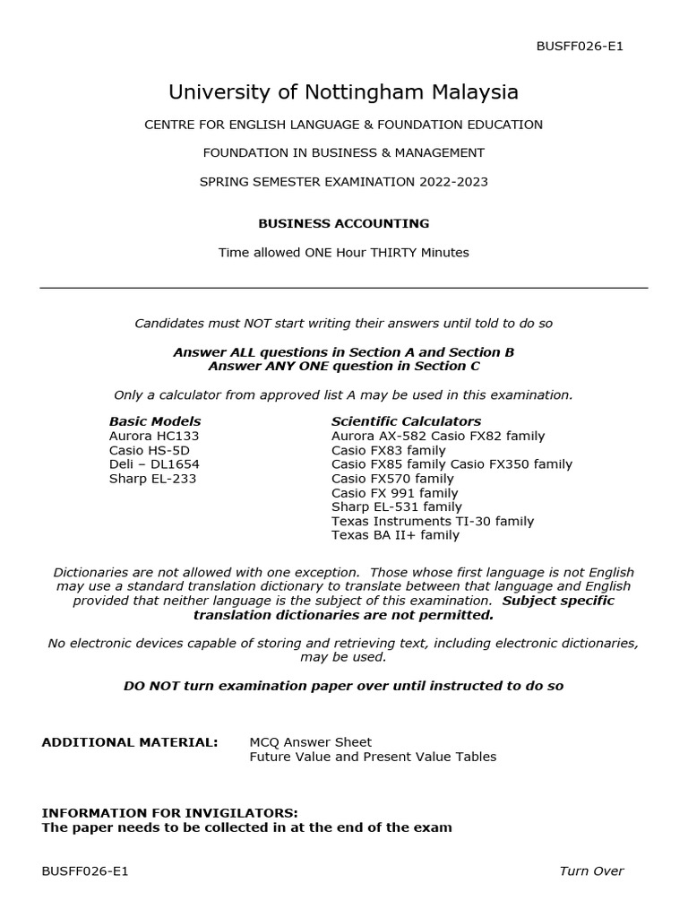 Final Exam Accounting Paper 2022-2023 (Foundation UNM) | PDF | Debits And Credits | Depreciation