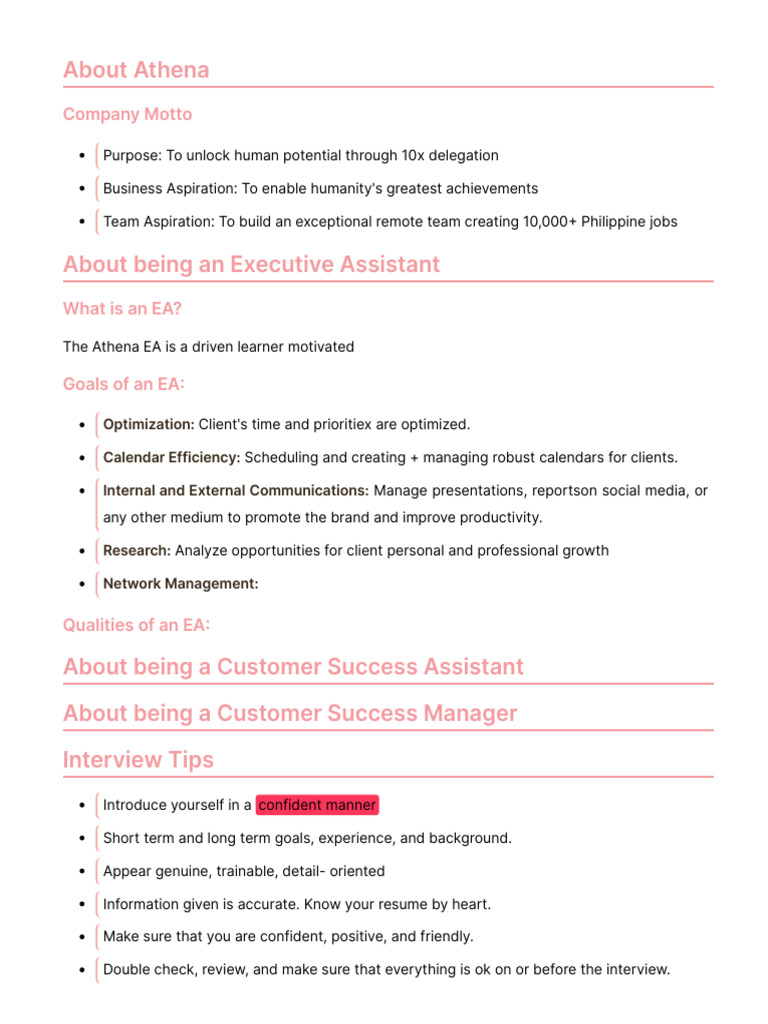 Athena Job Interview Preparation | PDF | Career & Growth